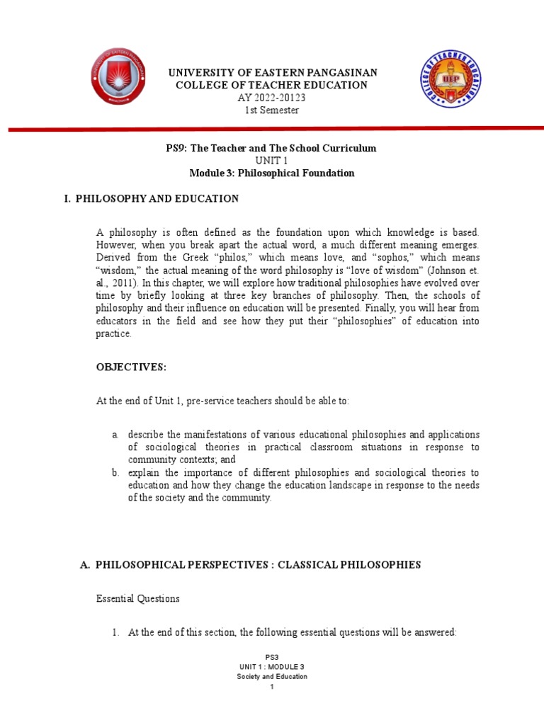 PS9 Module 3 Philosophies | PDF | Plato | Idealism