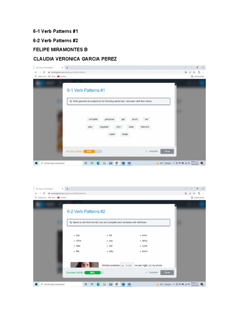 6-1 Verb Patterns 6-2 | PDF