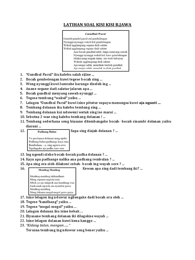 LATIHAN SOAL KISI KISI B Jawa | PDF