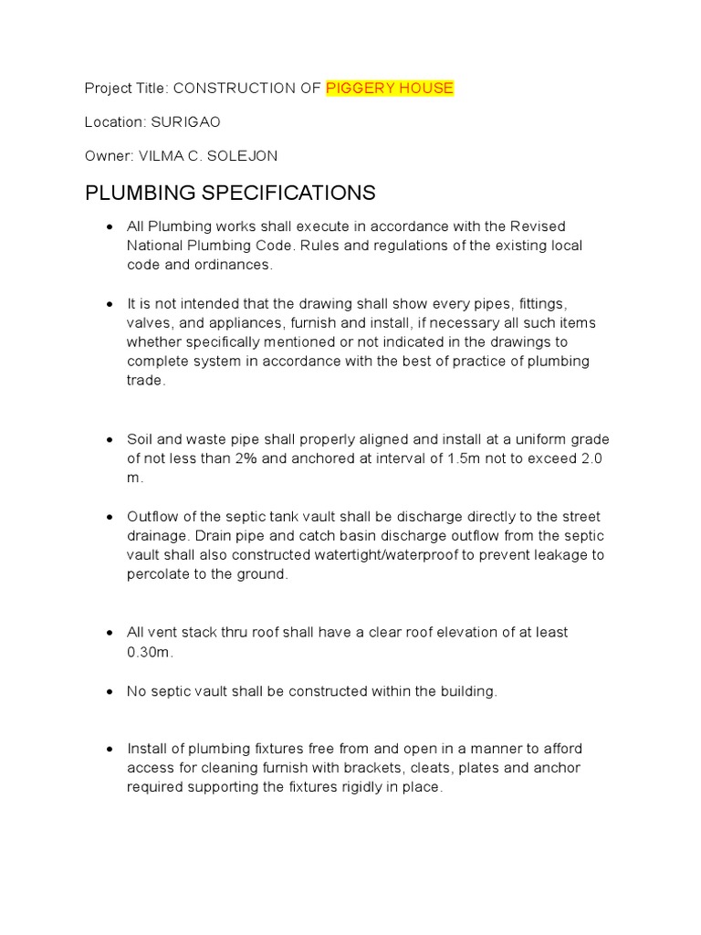 Plumbing Specification | PDF