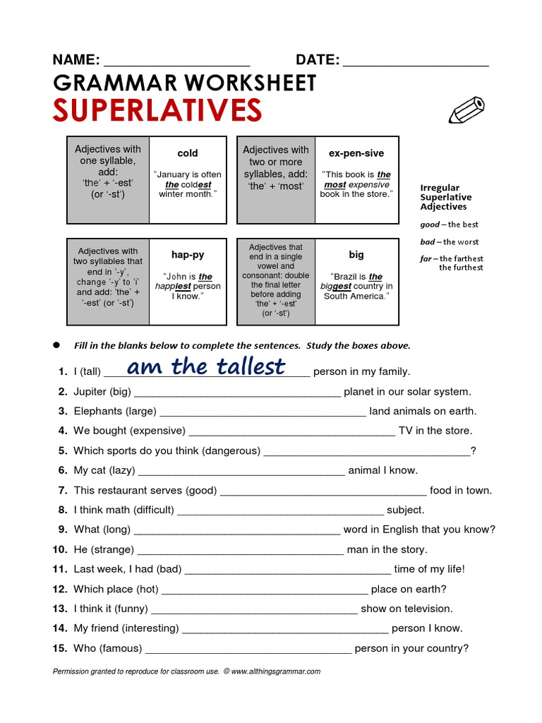 Superlative Adjectives Worksheet | PDF | Adjective | English Language