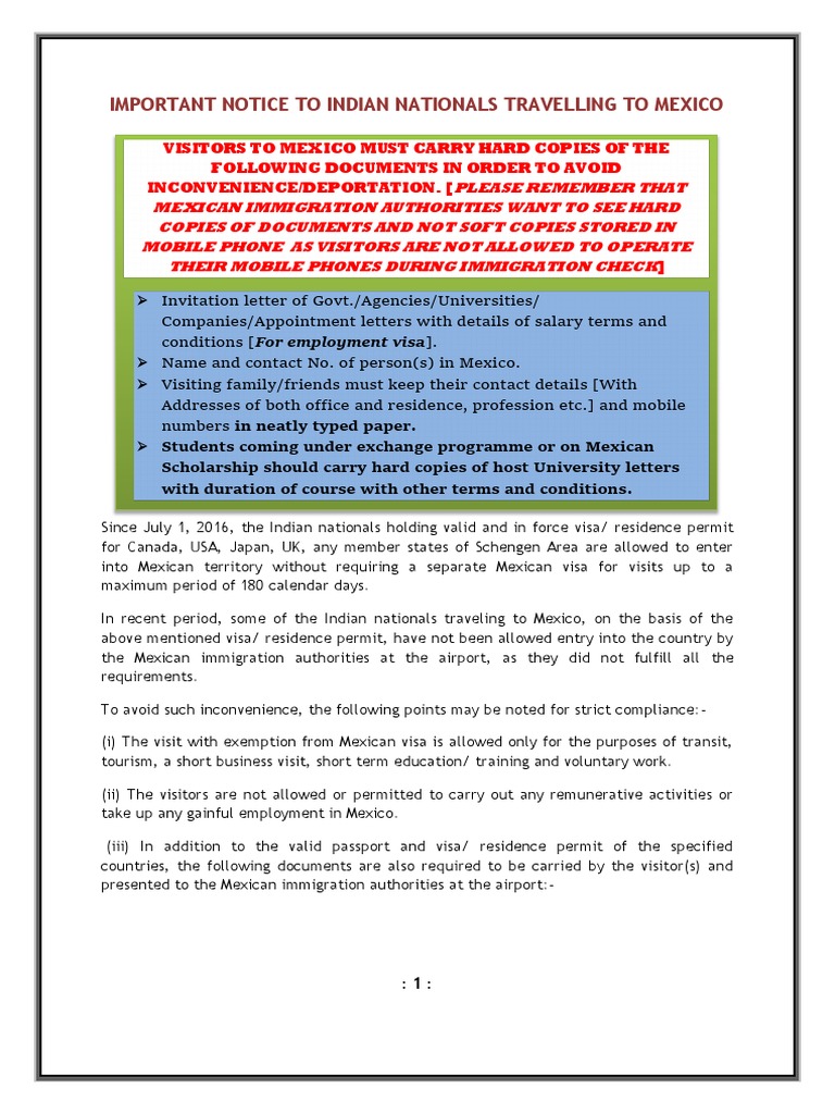 Important Notice To Indian Nationals Travelling To Mexico | PDF ...