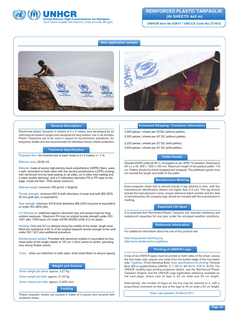 Unhcr Plastic Tarpaulins | PDF