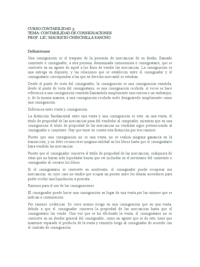 Contabilidad de Consignaciones | PDF