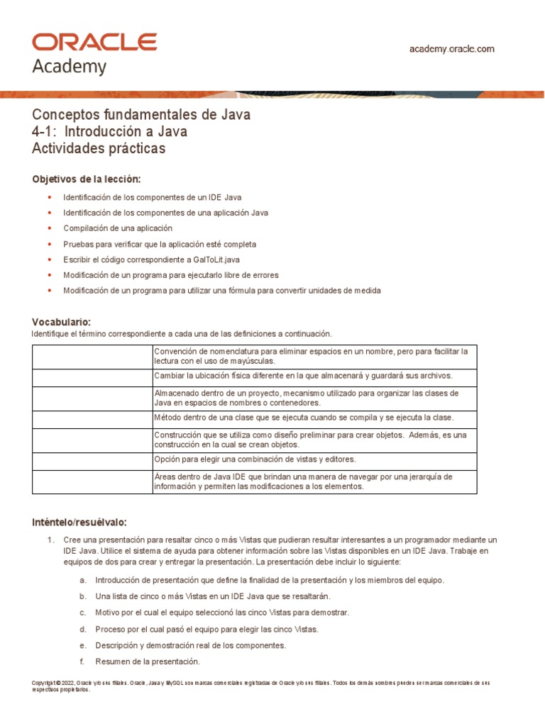 JF 4 1 Practice Esp | PDF | Java (lenguaje de programación) | Entorno de desarrollo integrado