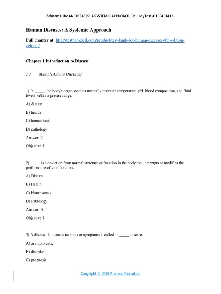 Test Bank For Human Diseases 8th Edition Zelman | PDF | Physical ...