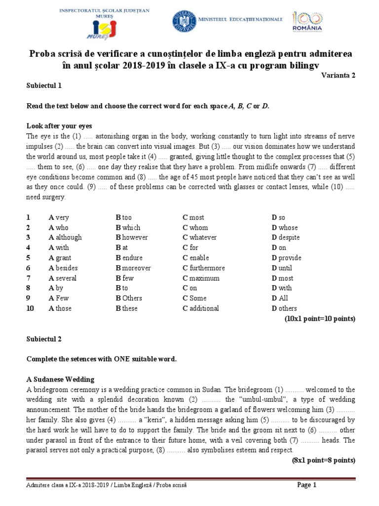 Cls. A VIII-a - Varianta 2 | PDF