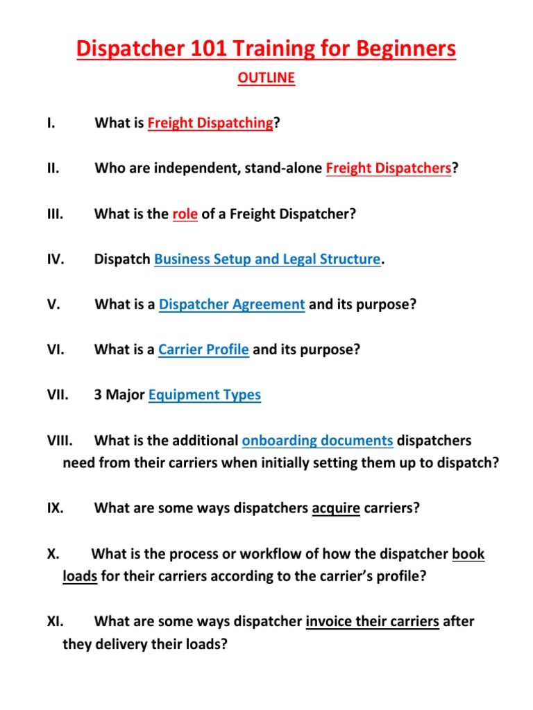 Dispatcher 101 Training For Beginners: Outline Freight Dispatching ...