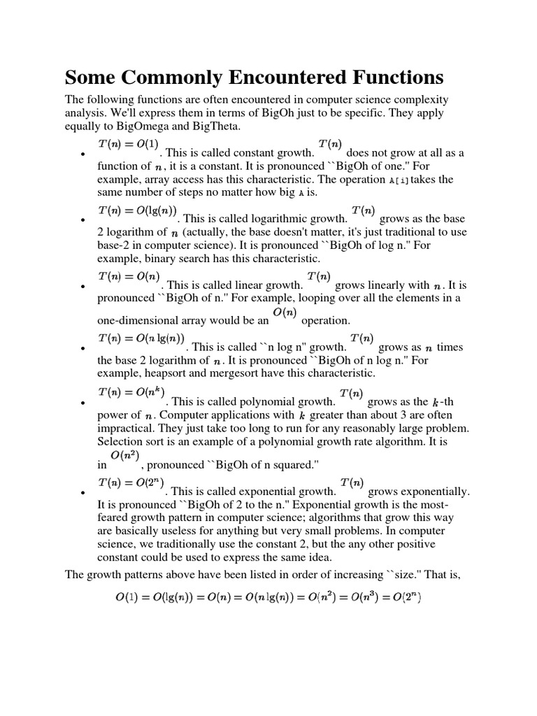 Some Commonly Encountered Functions | PDF | Time Complexity | Logarithm
