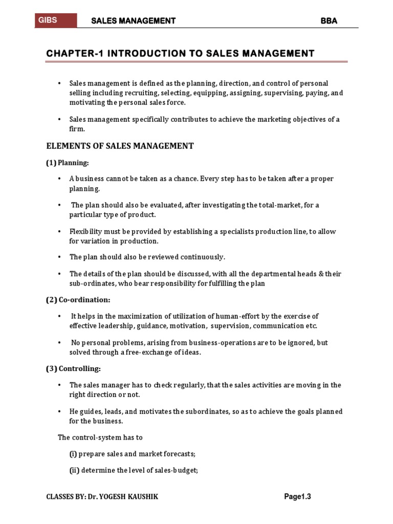 Sales Management Notes (Unit-1) | PDF | Sales | Customer Relationship ...