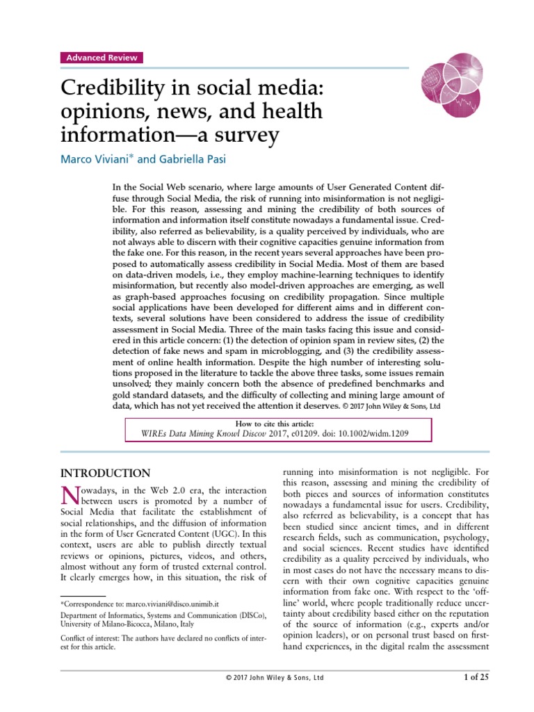 Credibility in Social Media Opinions, News, and Health Information-A ...
