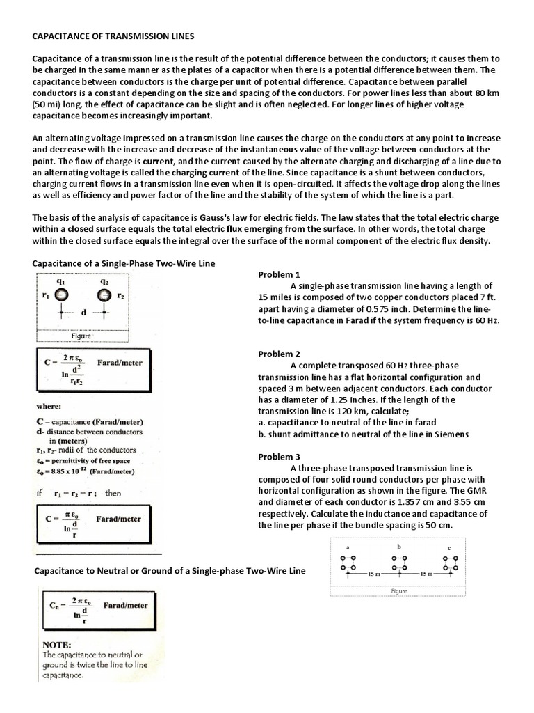 Capacitance in Transmission Lines | PDF | Capacitance | Electric Power ...