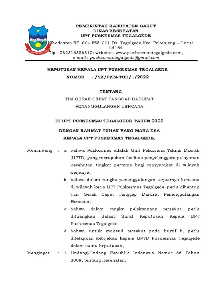 SK Tim Cepat Tanggap Darurat Penanggulangan Bencana | PDF