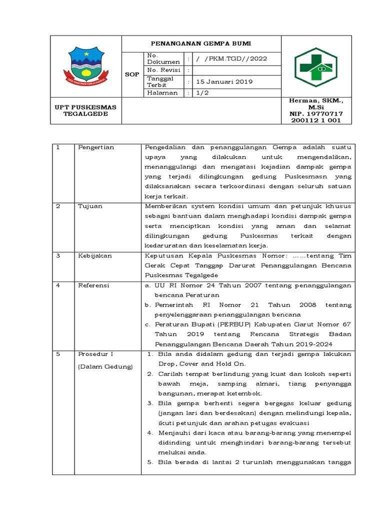 Sop Penanganan Gempa Bumi | PDF