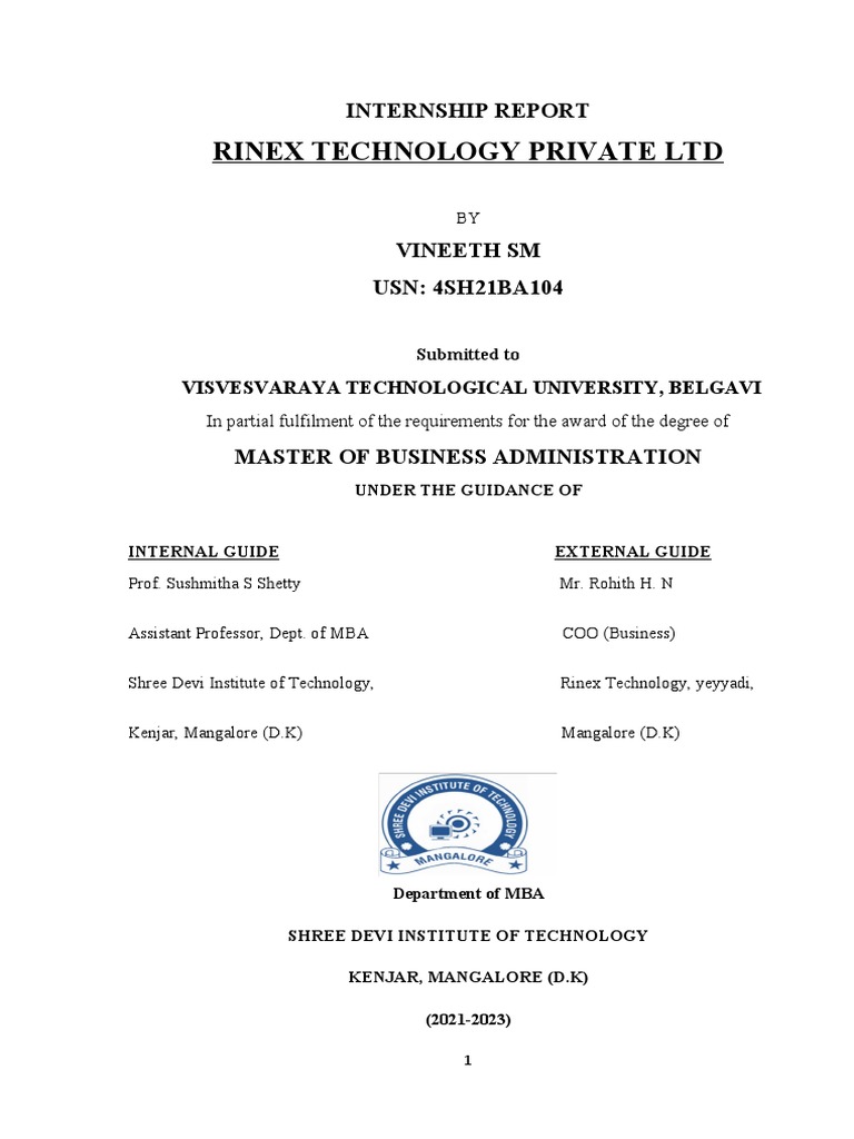 Internship Report Vineeth SM 4sh21ba104 | PDF | Educational Technology | Internship