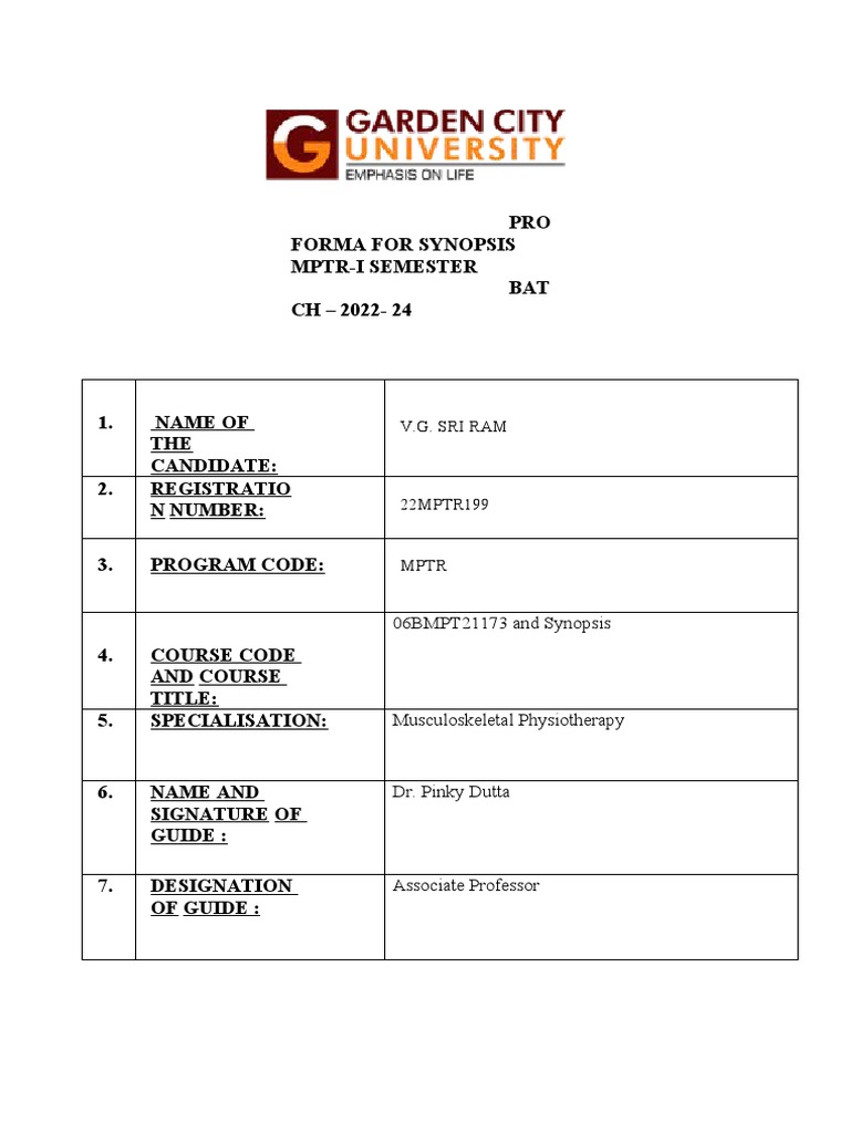 Synopsis Template - MPTR 2022 - For Merge-1 | PDF | Low Back Pain ...