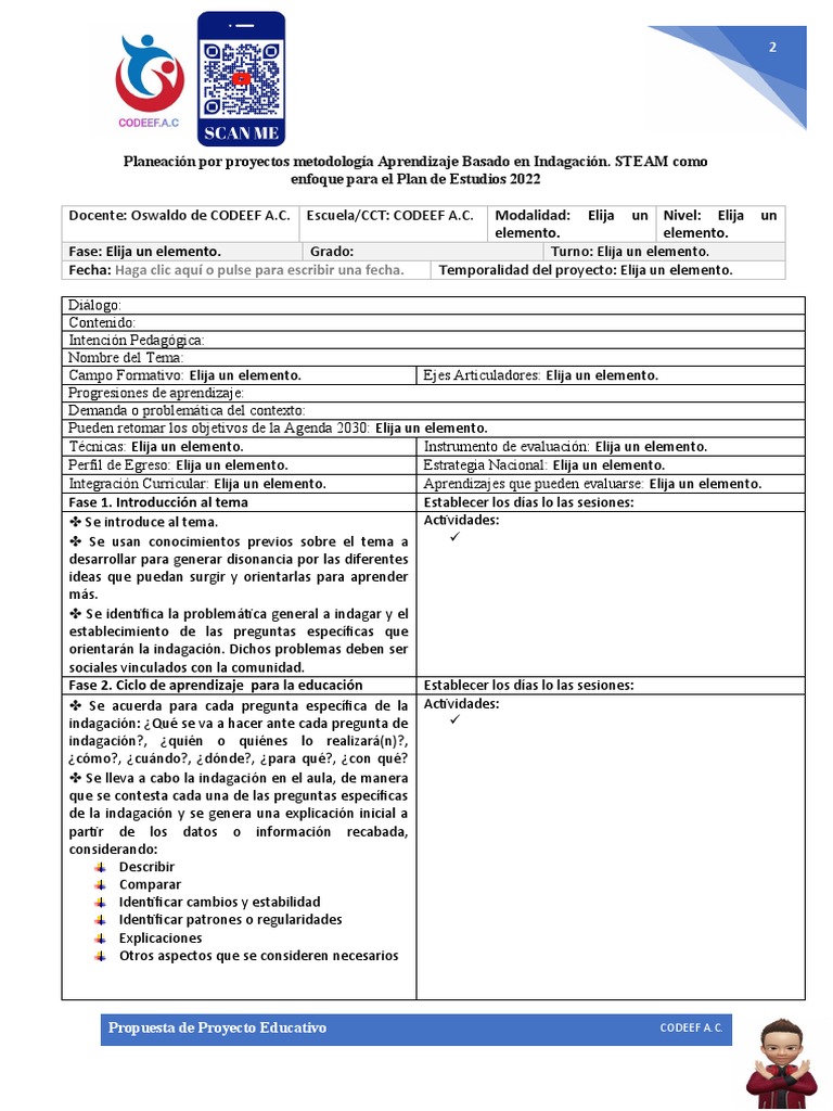 Formato Editable para Planeación Aprendizaje Basado en Indagación. STEAM Como Enfoque | PDF ...