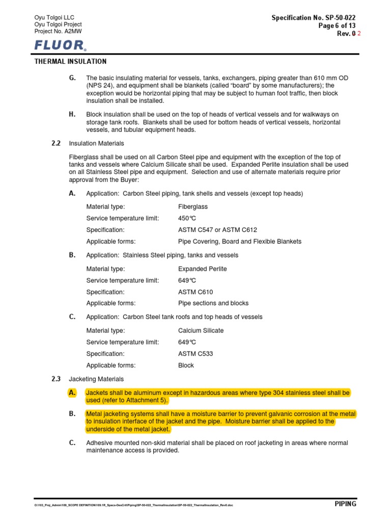 Pages From 0000-SP-50-22 - 2 - Thermal - Insulation - Specification | PDF | Pipe (Fluid ...