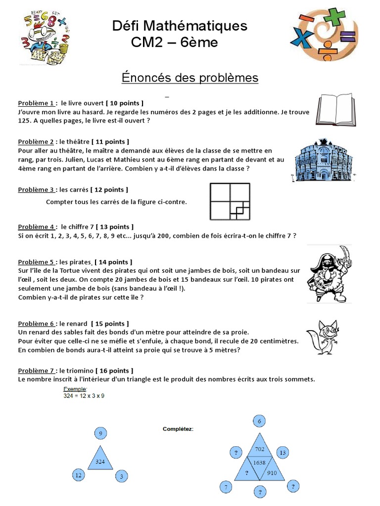 Defi Maths Cm2-6e Sujet Et Solutions | PDF