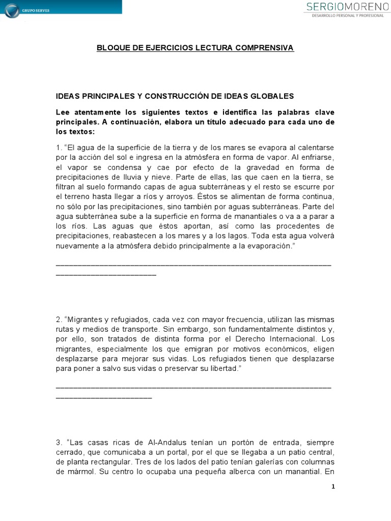 Ejercicios+lectura Comprensiva | PDF