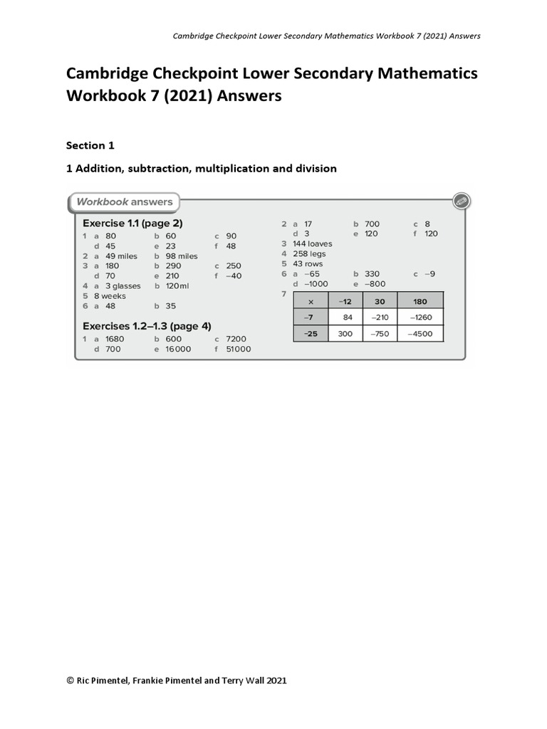 Lower Secondary Mathematics Answers Stage 7 | PDF | Mathematics | Algebra
