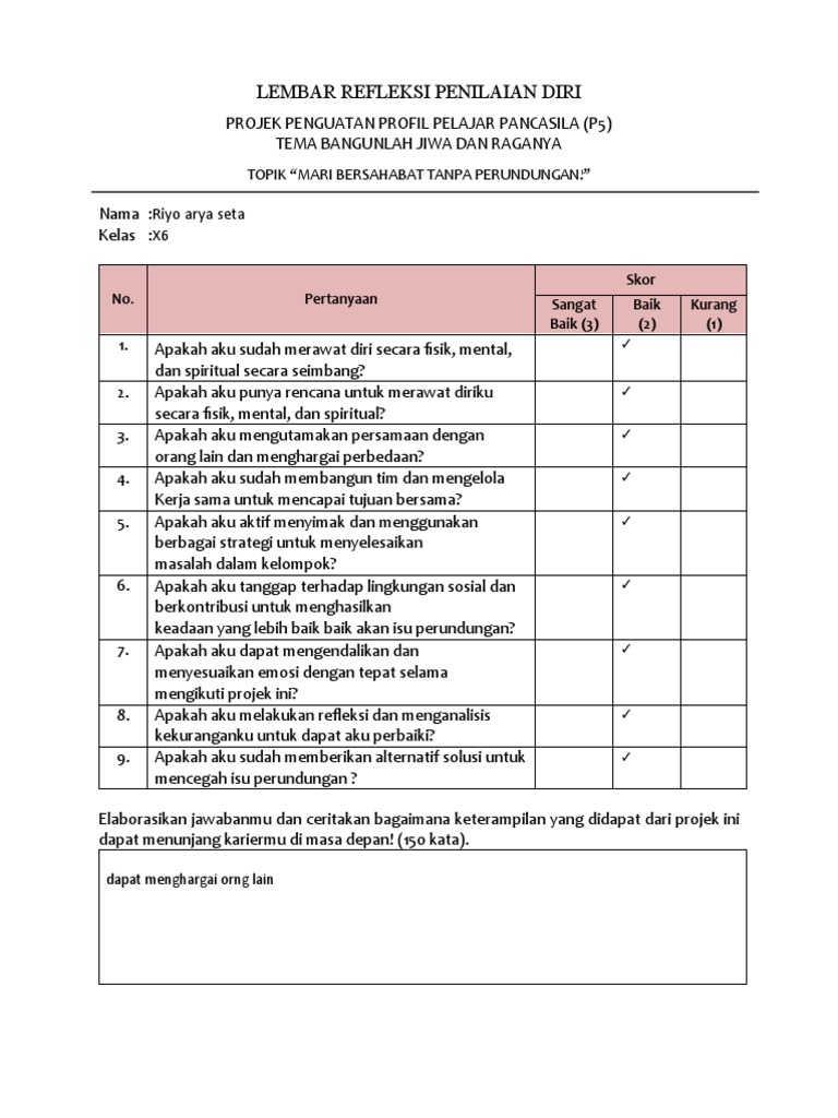 LEMBAR REFLEKSI PENILAIAN DIRI-5 | PDF