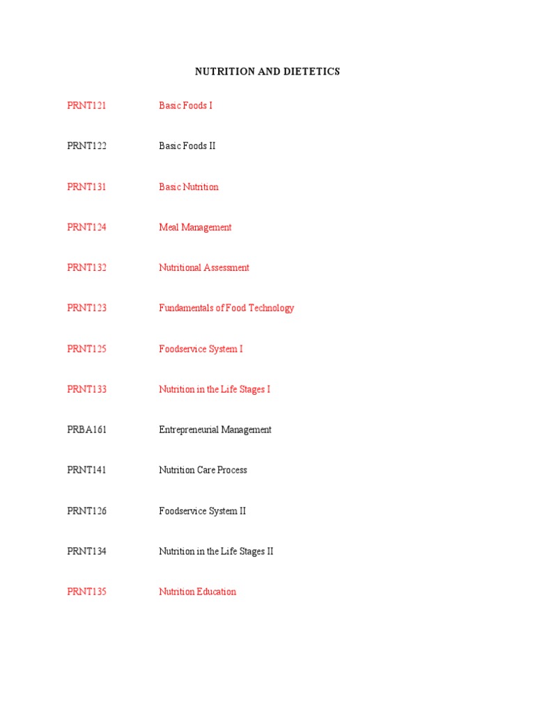 NUTRITION AND DIETETICS Syllabus Based On Website | PDF