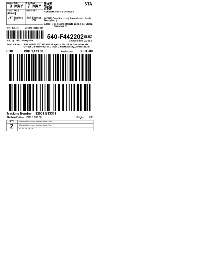 Shipped Thru Lazada: J&T Express PH J&T Express PH | PDF