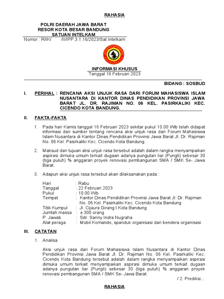 INFOSUS Aksi Unras FMIN TGL 22 Feb 2023 | PDF