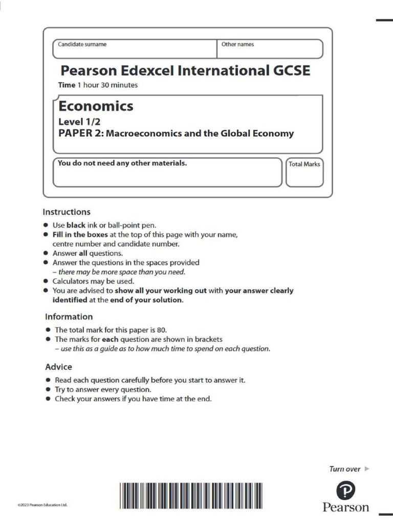 Paper 2 Edexcel Economics Igcse Mock 03 Pdf Economic Equilibrium