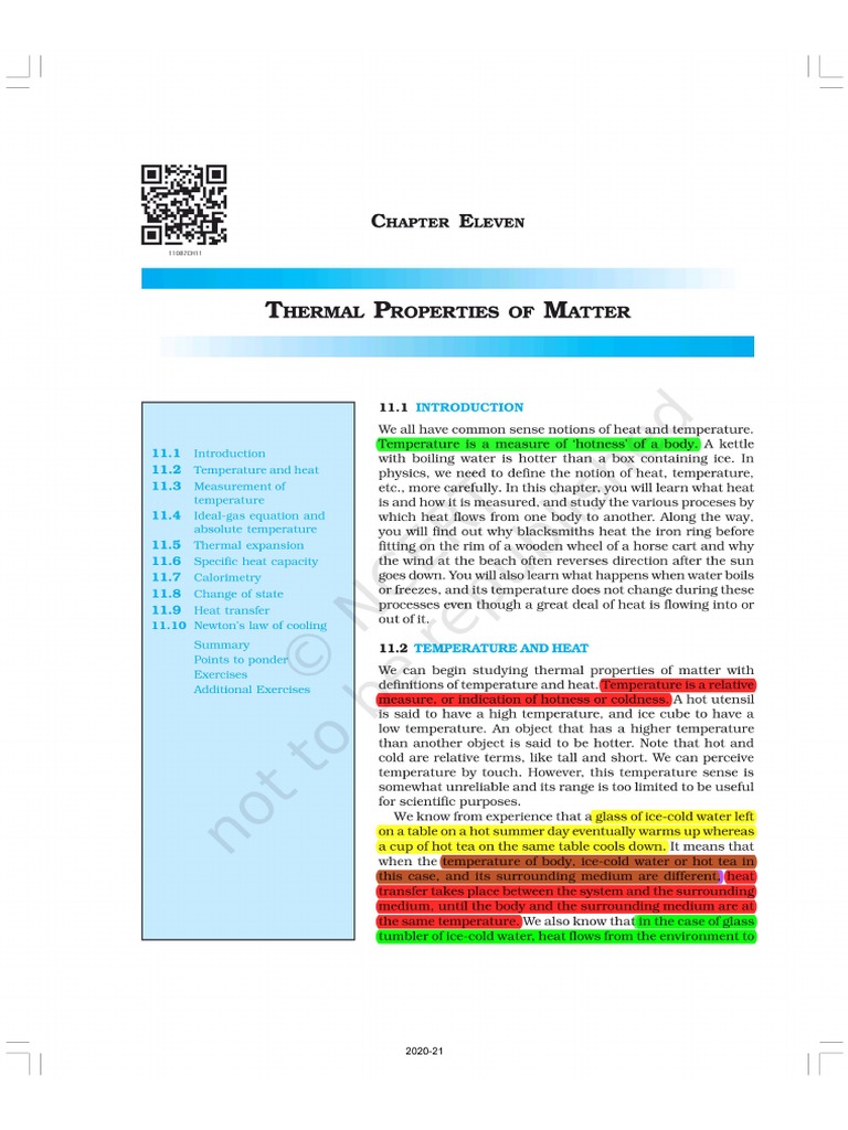 THERMAL PROPERTIES OF MATTER NCERT Highlights | PDF