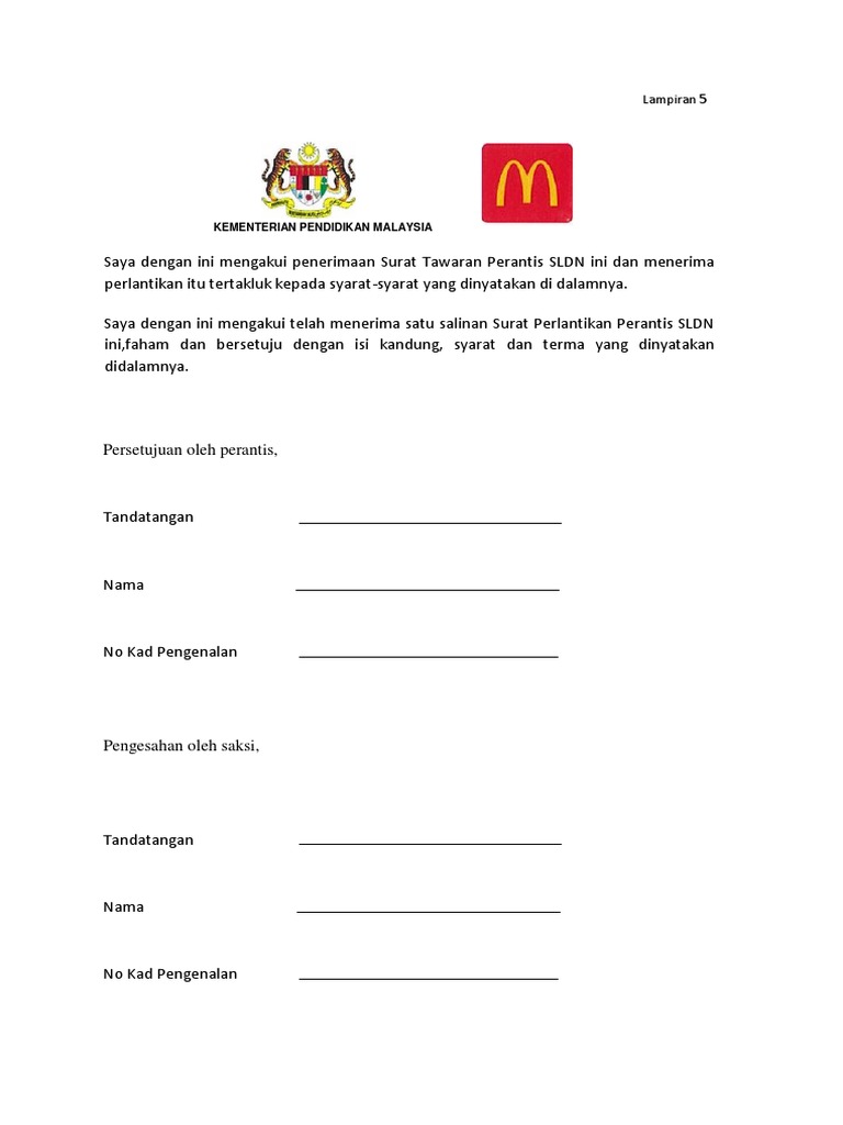 Surat Akuan Penerimaan SLDN MCD 23 | PDF