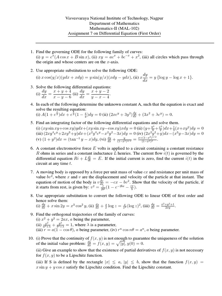 Assignment 7 Pdf Ordinary Differential Equation Equations