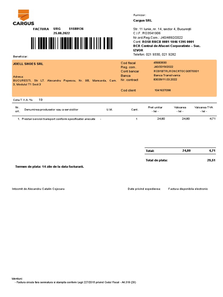 Cargus Factura URG51588136 | PDF