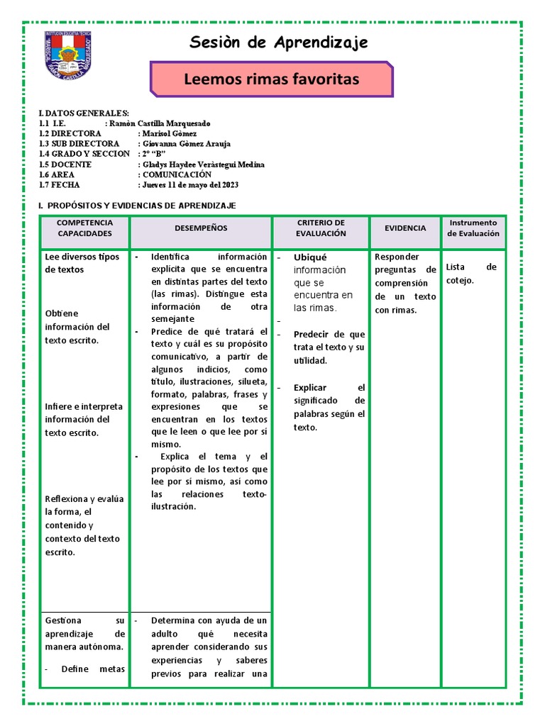 Rimas para Aprendizaje Inicial | PDF | Evaluación | Aprendizaje