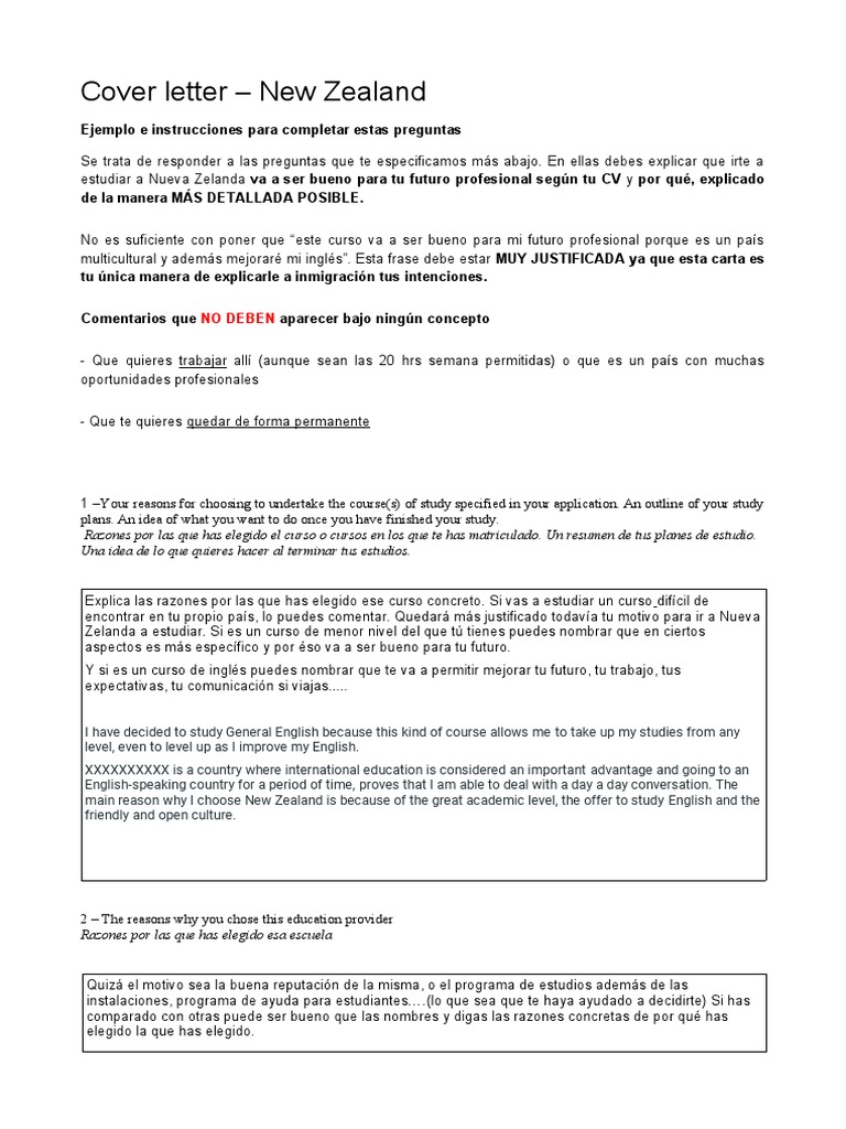 Cover Letter NZ - Sample Spanish | PDF | Crecimiento personal y ...