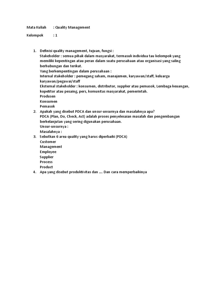 Quality Management | PDF | Karier & Perkembangan | Pengelolaan Keuangan & Uang