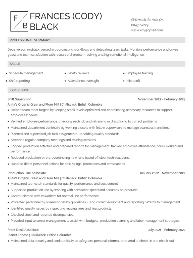 Frances Cody Black Resume | PDF | Employment | Business