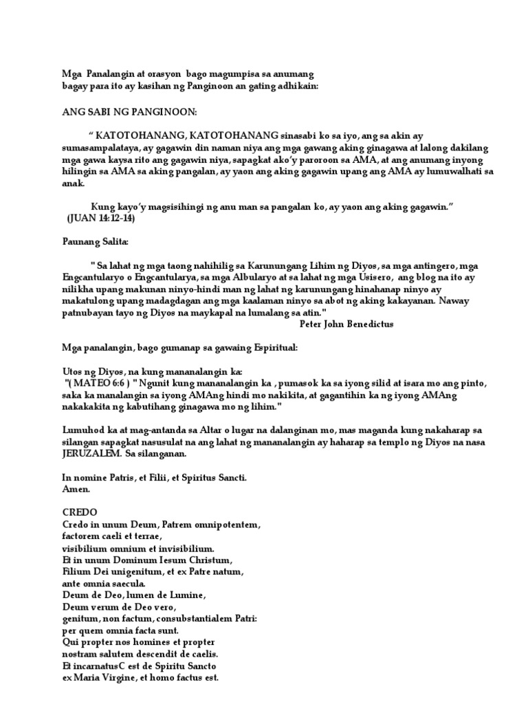 Mga Panalangin at Orasyon Bago Magumpisa Sa Anumang Bagay | PDF