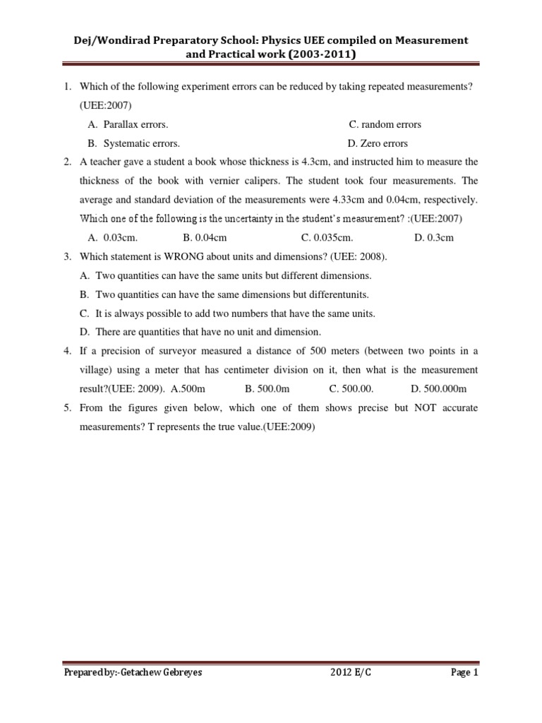 Measurement And Practical Work Pdf Observational Error Accuracy And Precision