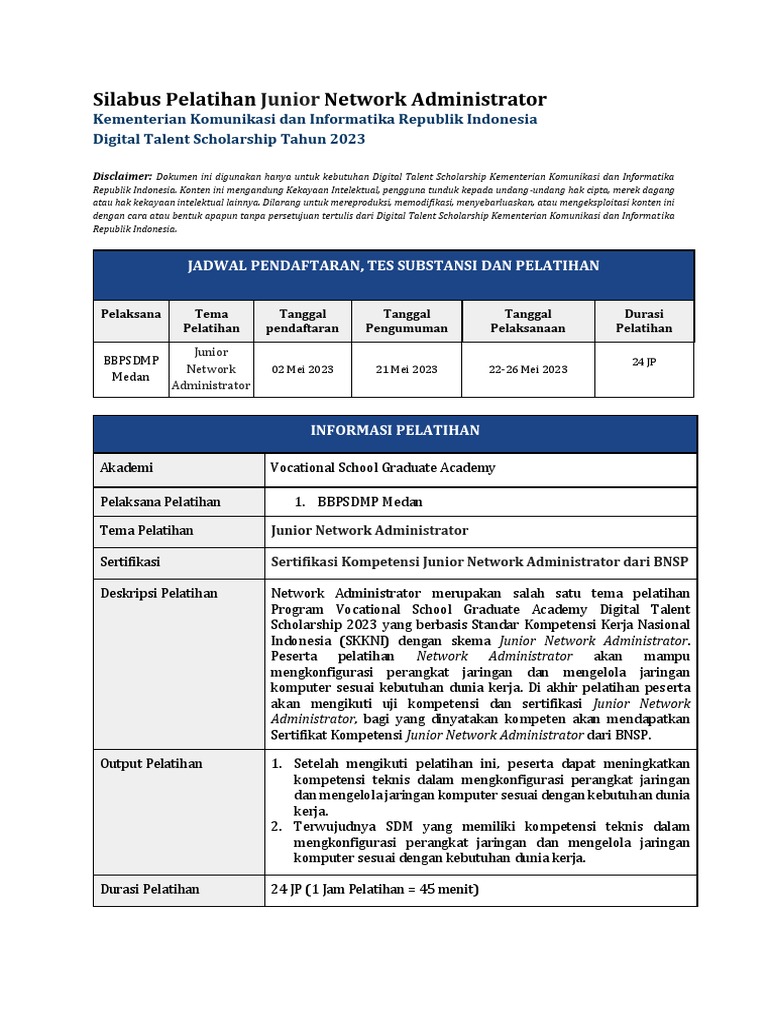 Silabus - Junior Network Administrator | PDF