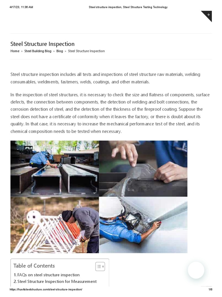 Steel Structure Inspection, Steel Structure Testing Technology | PDF ...