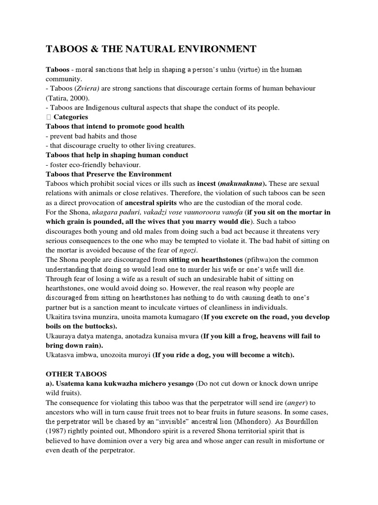 Taboos & The Natural Environment | PDF
