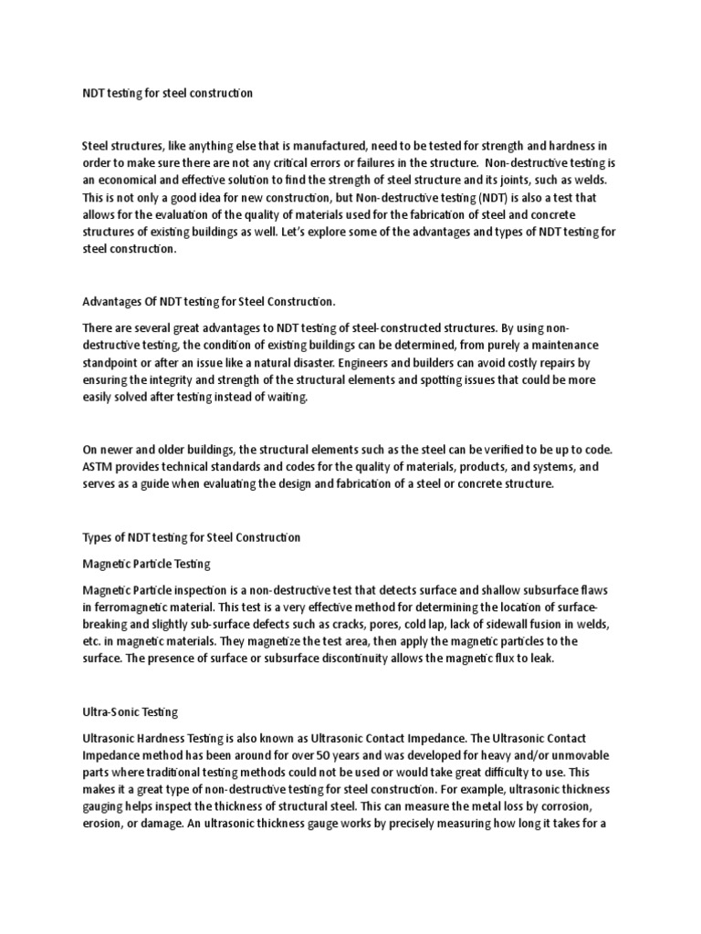 NDT Testing For Steel Construction | PDF | Nondestructive Testing ...