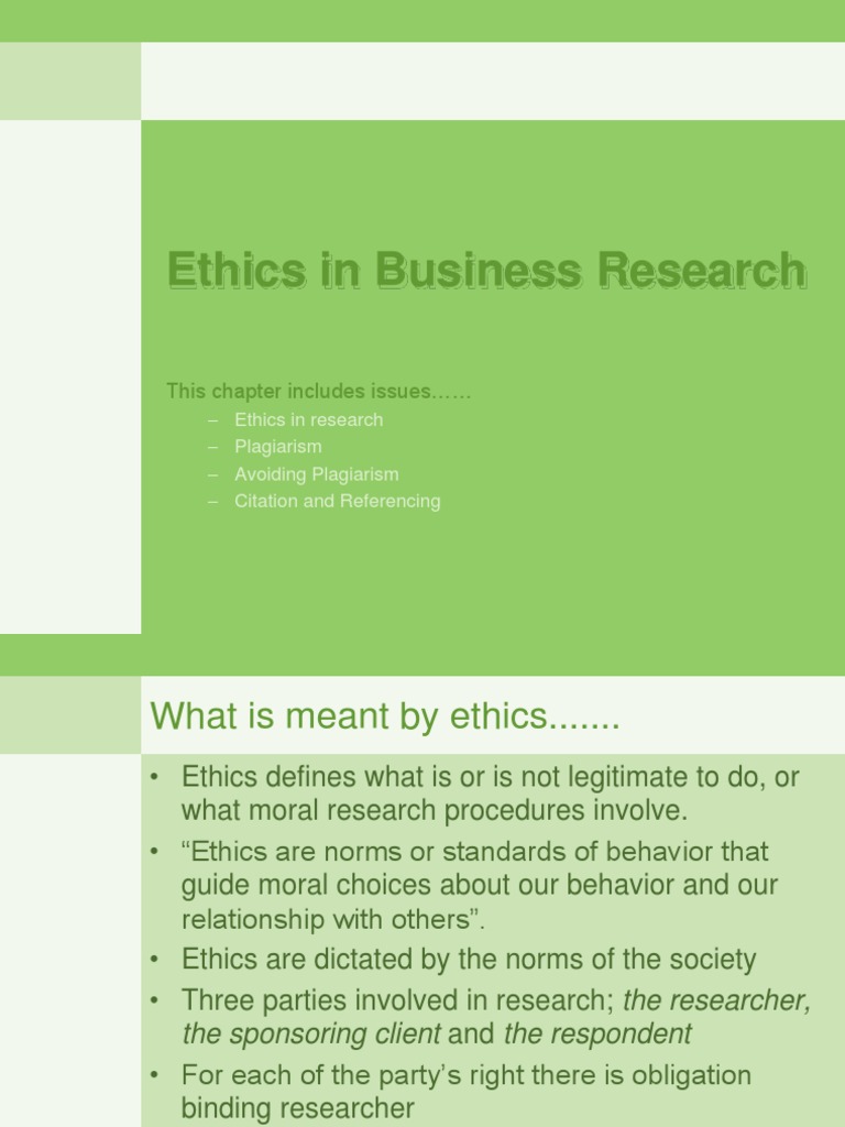 Ethics in Business Research: This Chapter Includes Issues | PDF ...