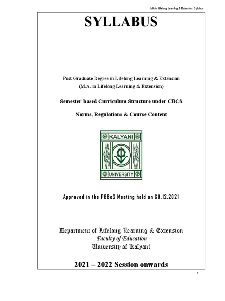 Cbcs Curriculum For Ma Lifelong Learning Extension Pdf