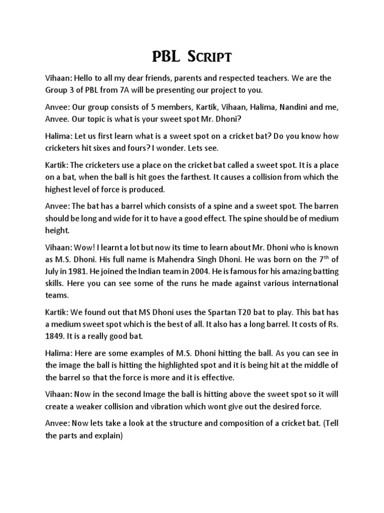 PBL Script | PDF | Ball Games | Summer Sports