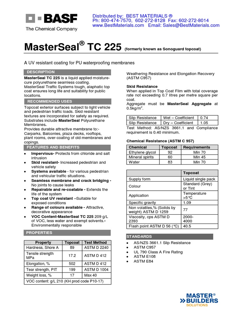 Basf Masterseal tc225 Tds | PDF | Technology & Engineering