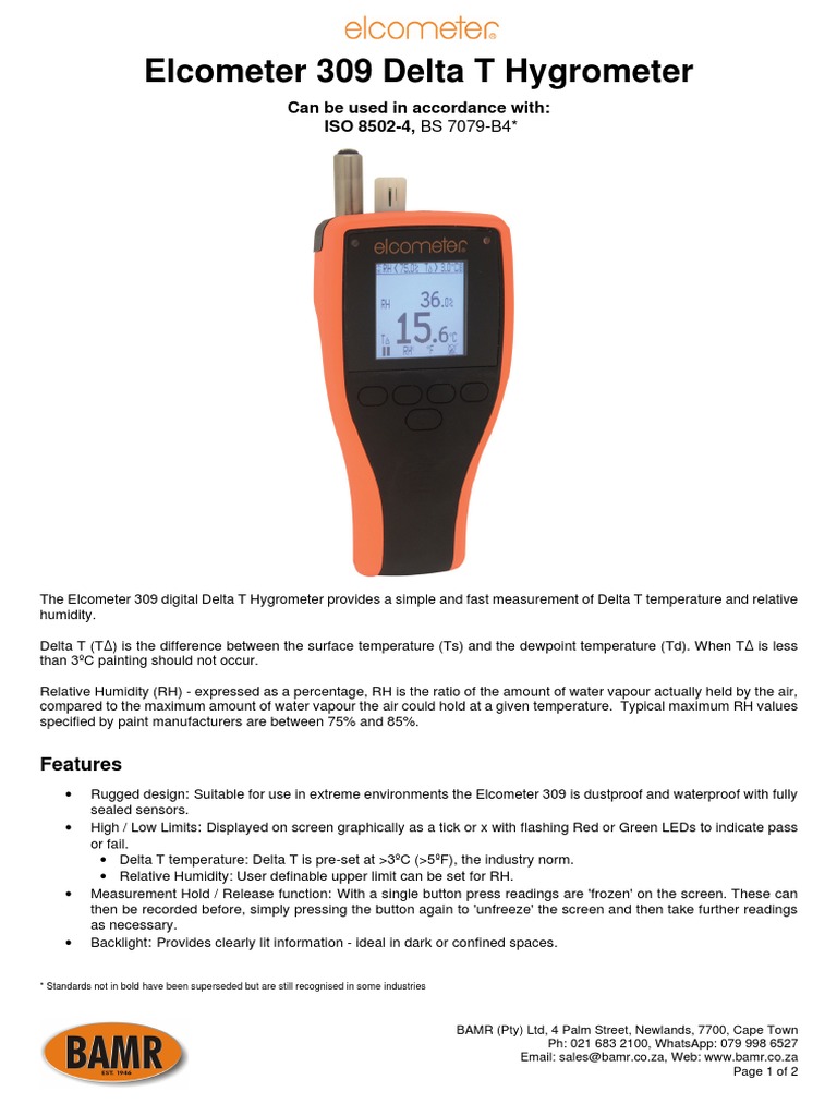 Elcometer 309 Delta T Hygrometer Data Sheet | PDF | Humidity ...