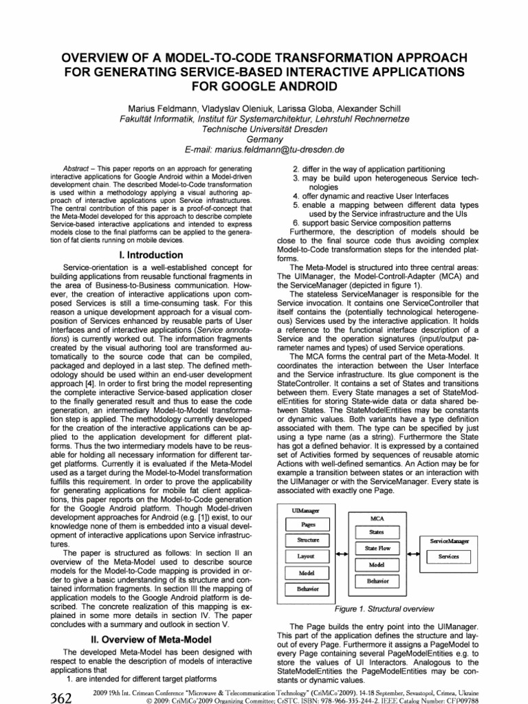 Overview of A Model-To-Code Transformation Approach For Generating ...